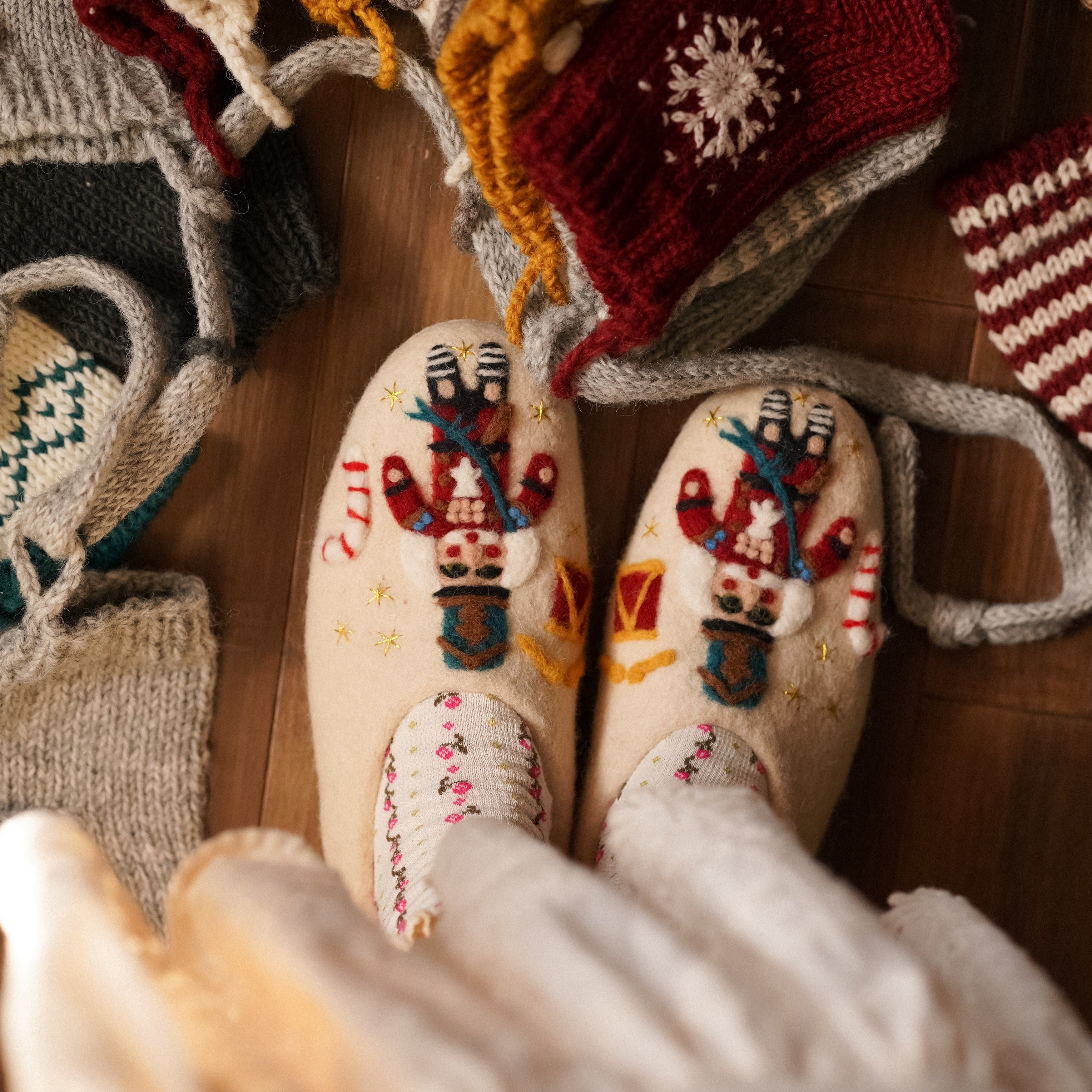 Nutcracker Slippers for Women - Cream | Handcrafted Holiday Comfort