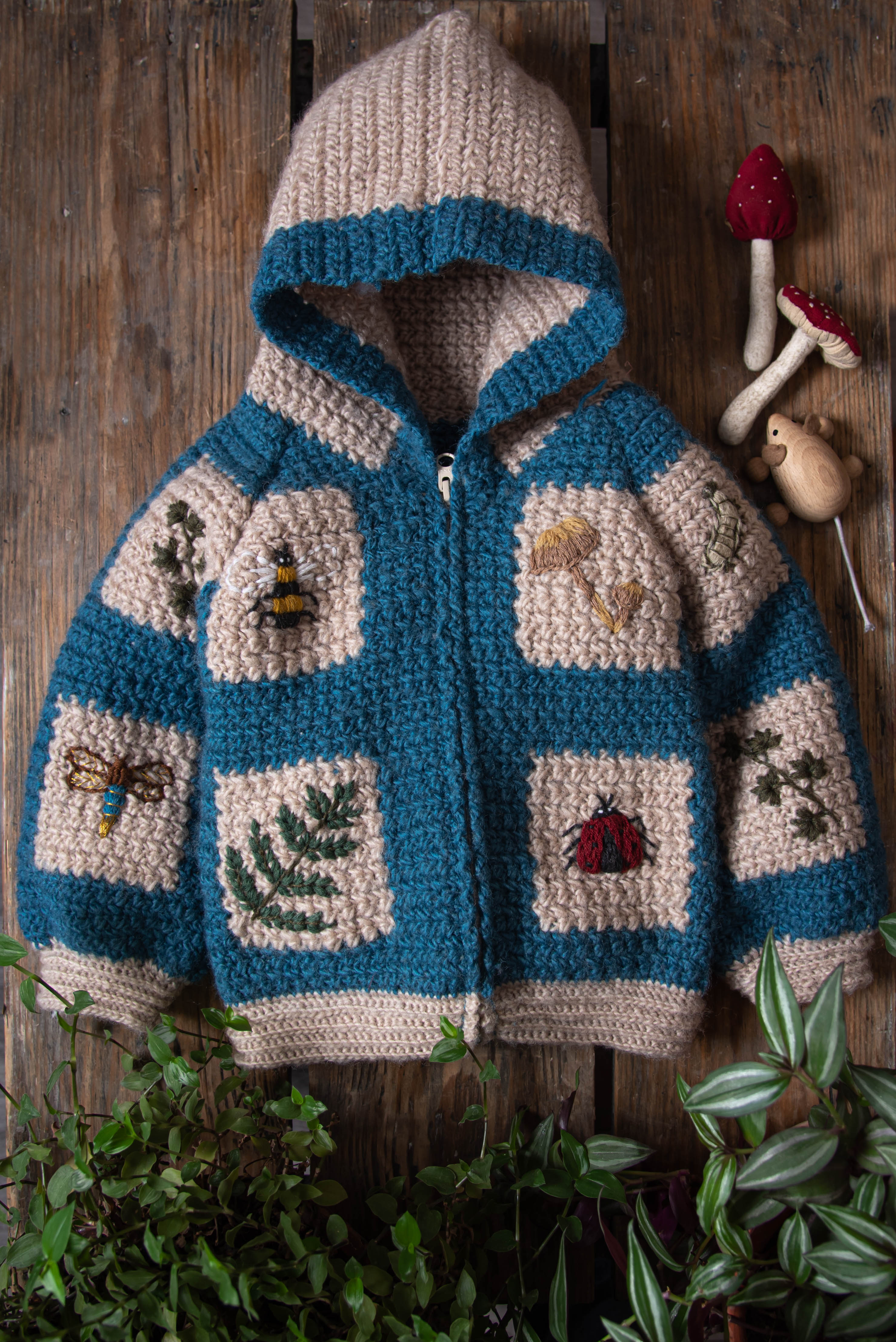 Bugs Life jacket - Petroleum | Wool kids jacket with embroidery