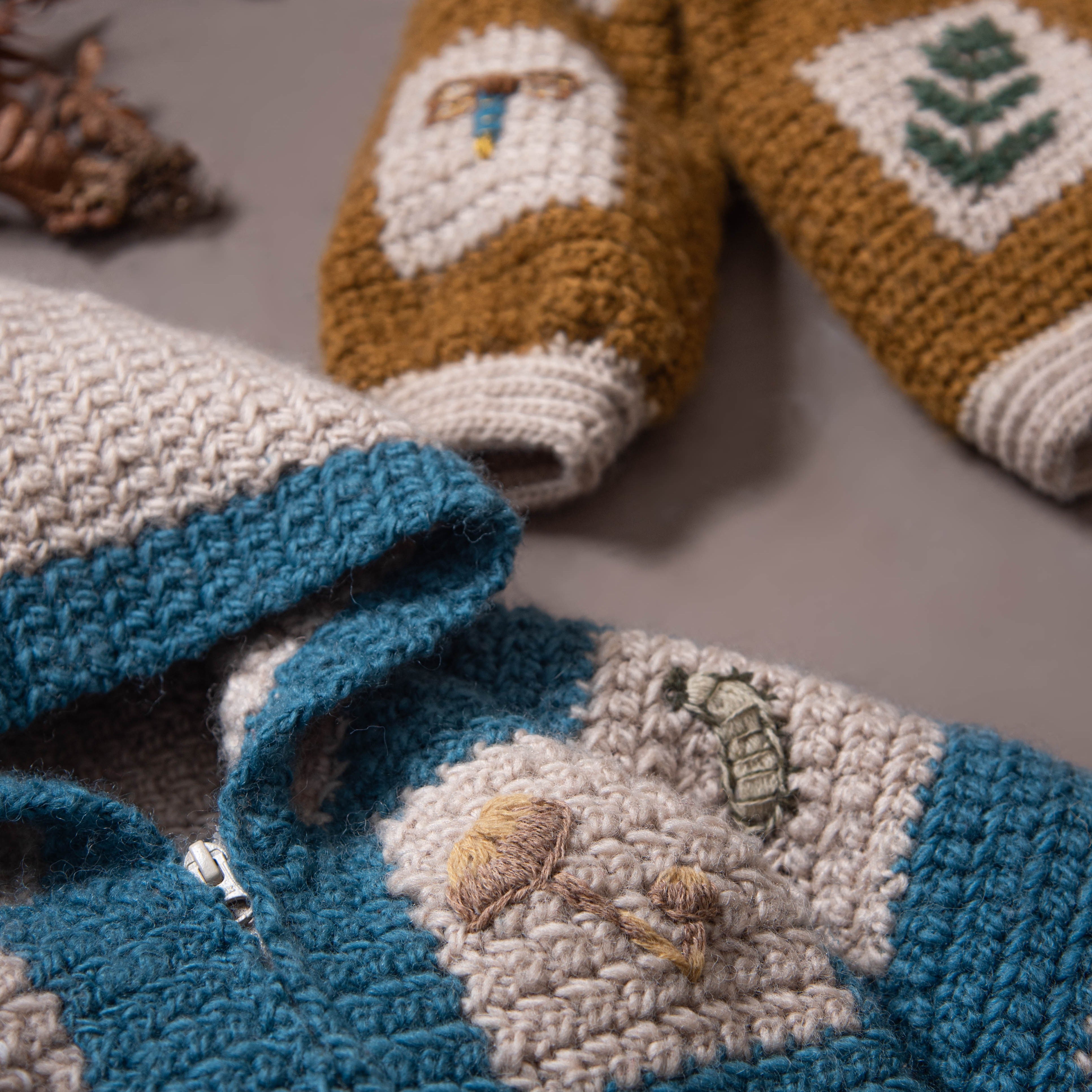 Bugs Life jacket - Petroleum | Wool kids jacket with embroidery