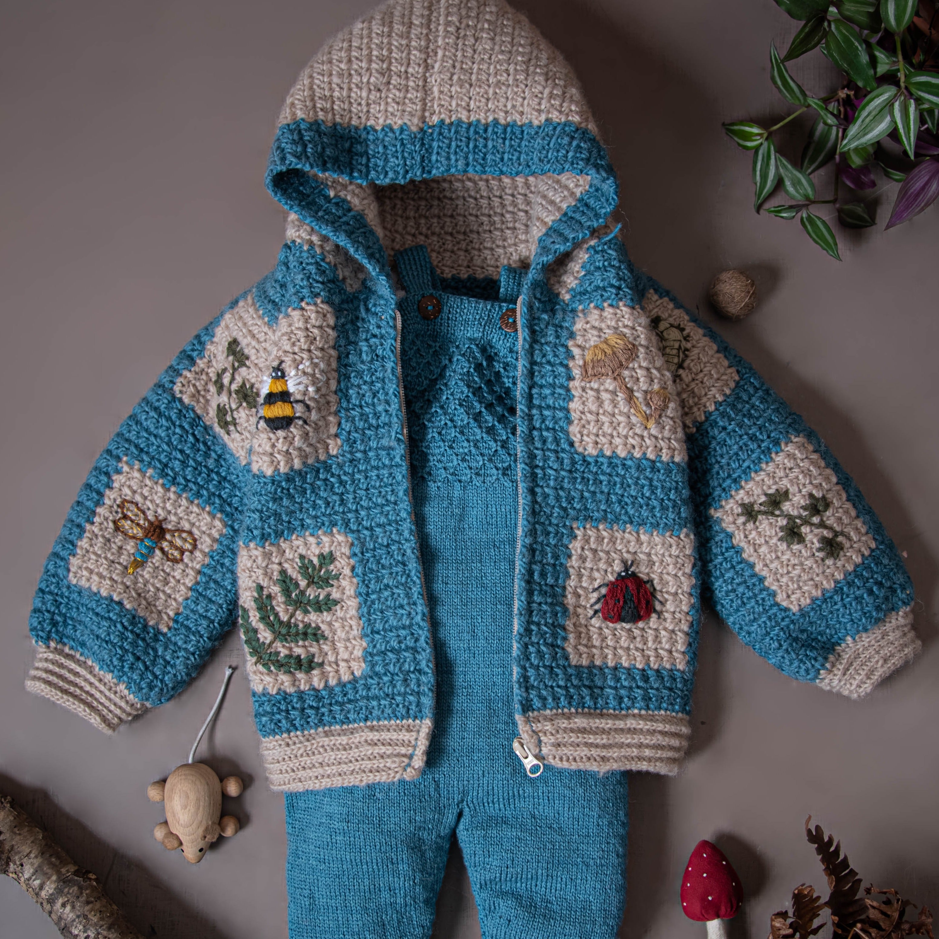 Bugs Life jacket - Petroleum | Wool kids jacket with embroidery
