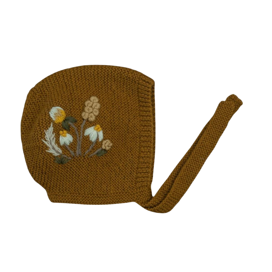 Wildflower Bonnet – Amber | Merino wool baby bonnet