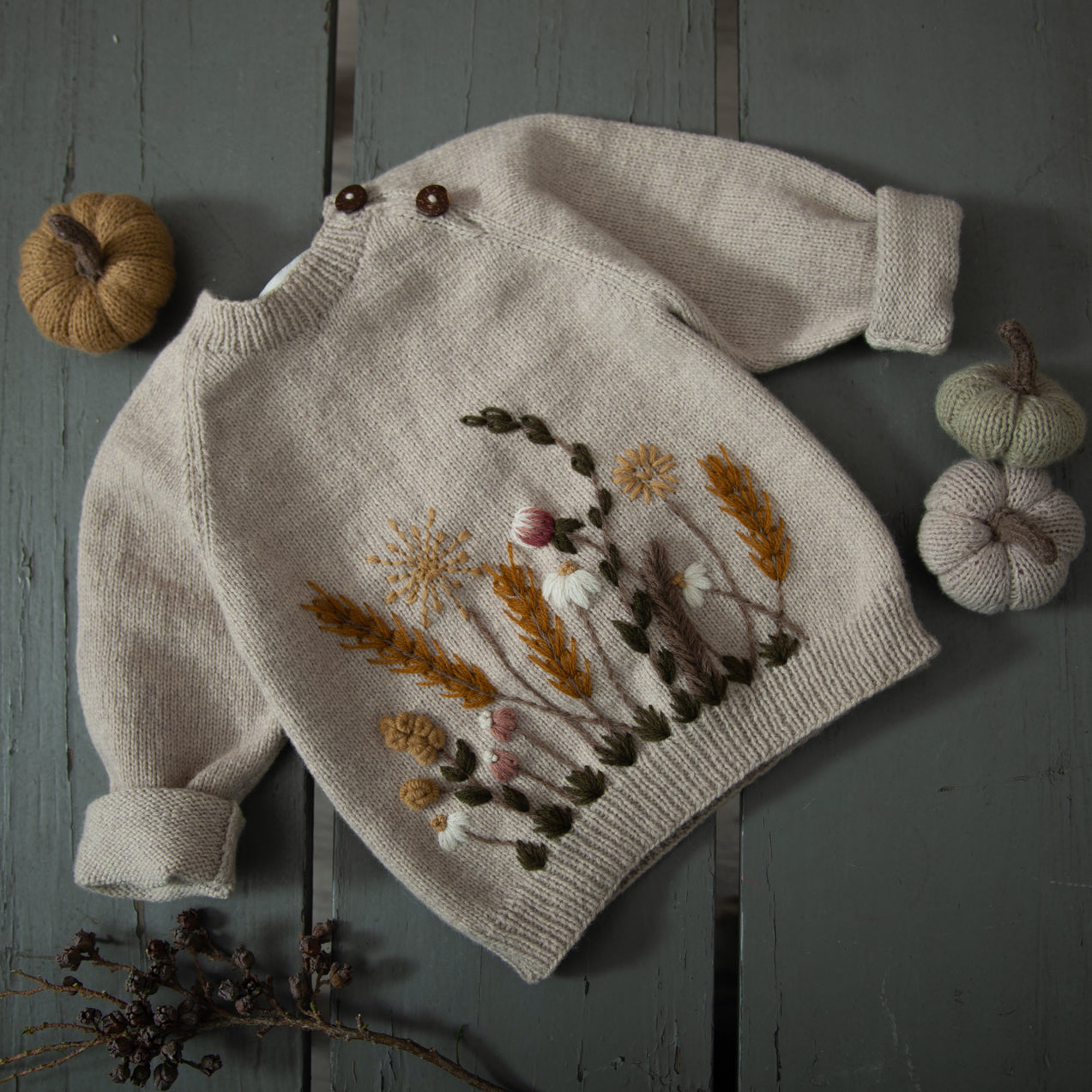 Wildflower Sweater – Barley | Hand-embroidered merino wool sweater